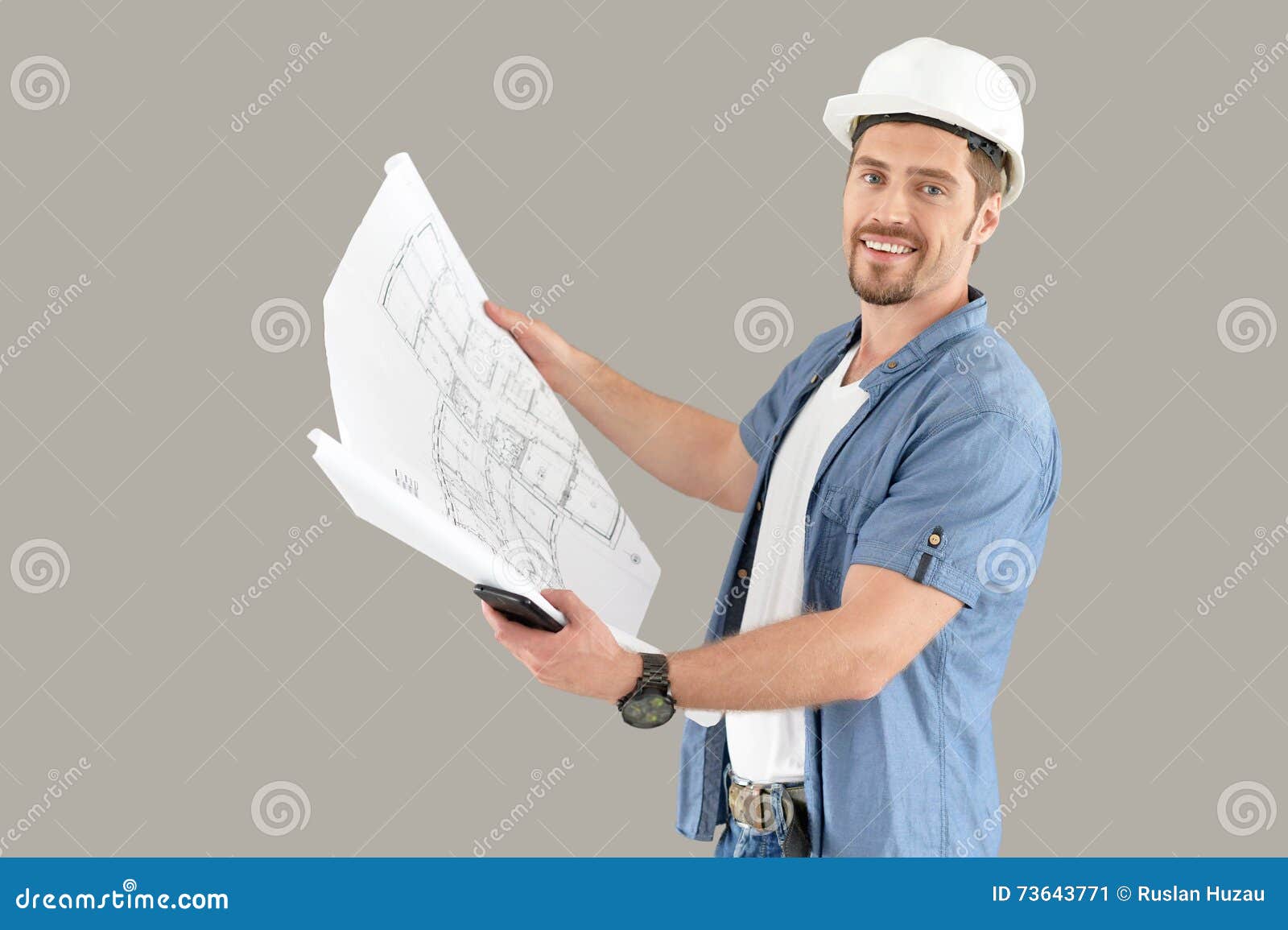 Friendly engineer standing stock image. Image of workman - 73643771
