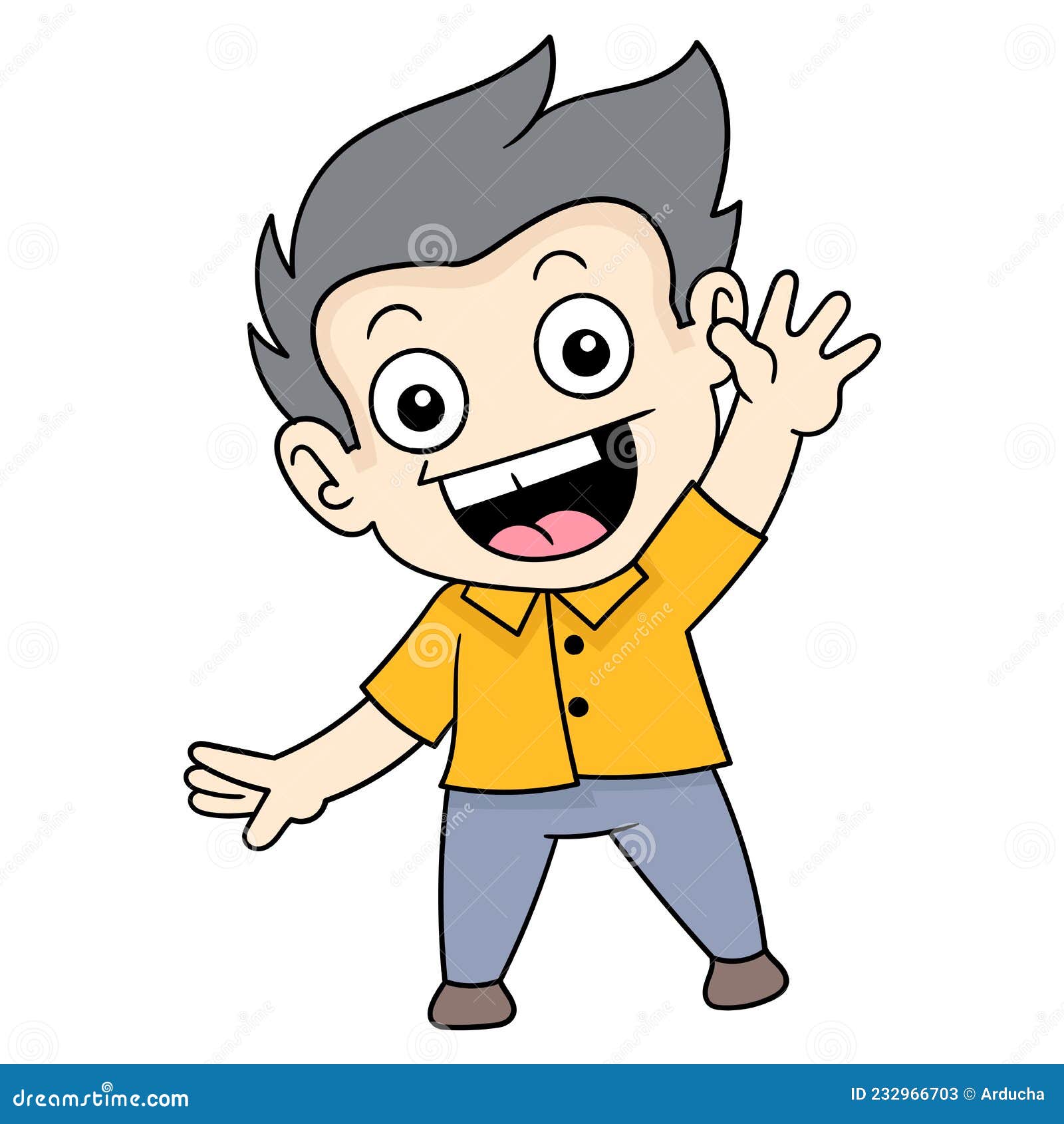 Friendly Faced Boy is Greeting, Doodle Icon Image Kawaii Stock Vector ...