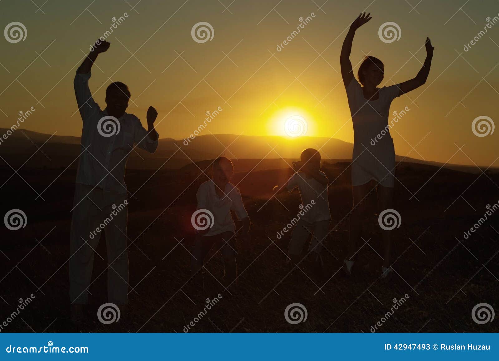 Friendly Family Against the Sunset Stock Image - Image of childhood ...