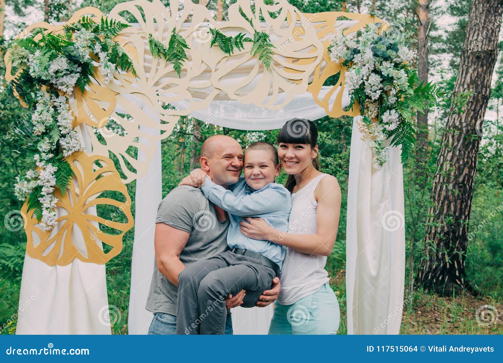 Friendly Family of Three People in Nature . Stock Photo - Image of book ...