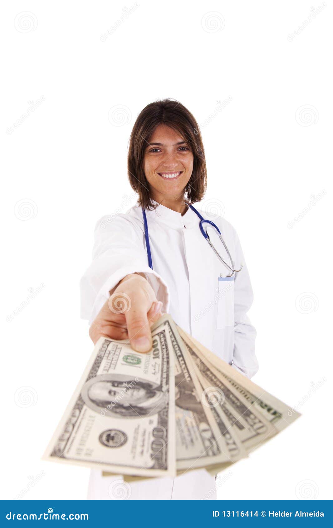 Friendly Female Doctor with Money Stock Photo - Image of hand, beauty ...
