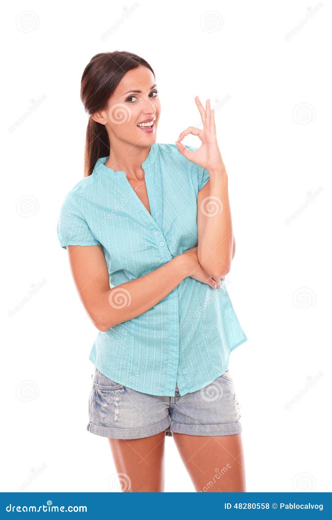 Friendly Female Gesturing a Great Job Stock Photo - Image of sign ...