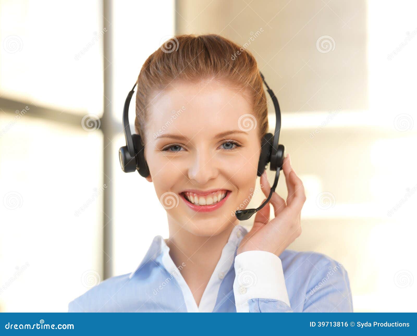 Friendly Female Helpline Operator Stock Photo - Image of listening ...