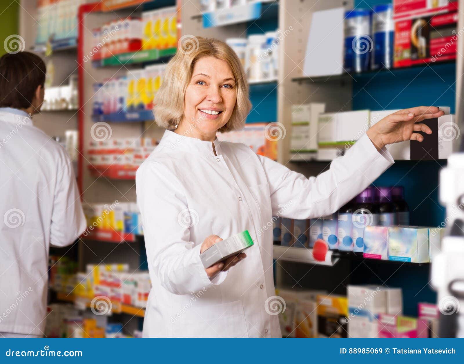 Friendly Female Pharmacist at Work Stock Image - Image of happy ...