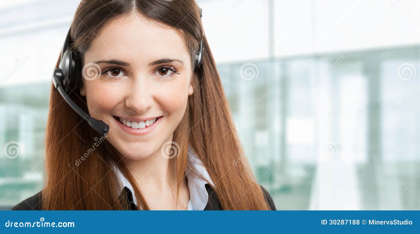 Smiling Female Phone Operator Stock Photo - Image of business, agent ...