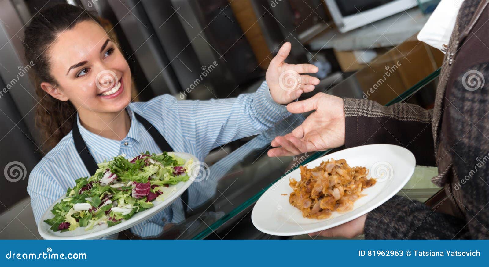 Friendly Female Worker Serving Customer and Smiling Stock Image - Image ...