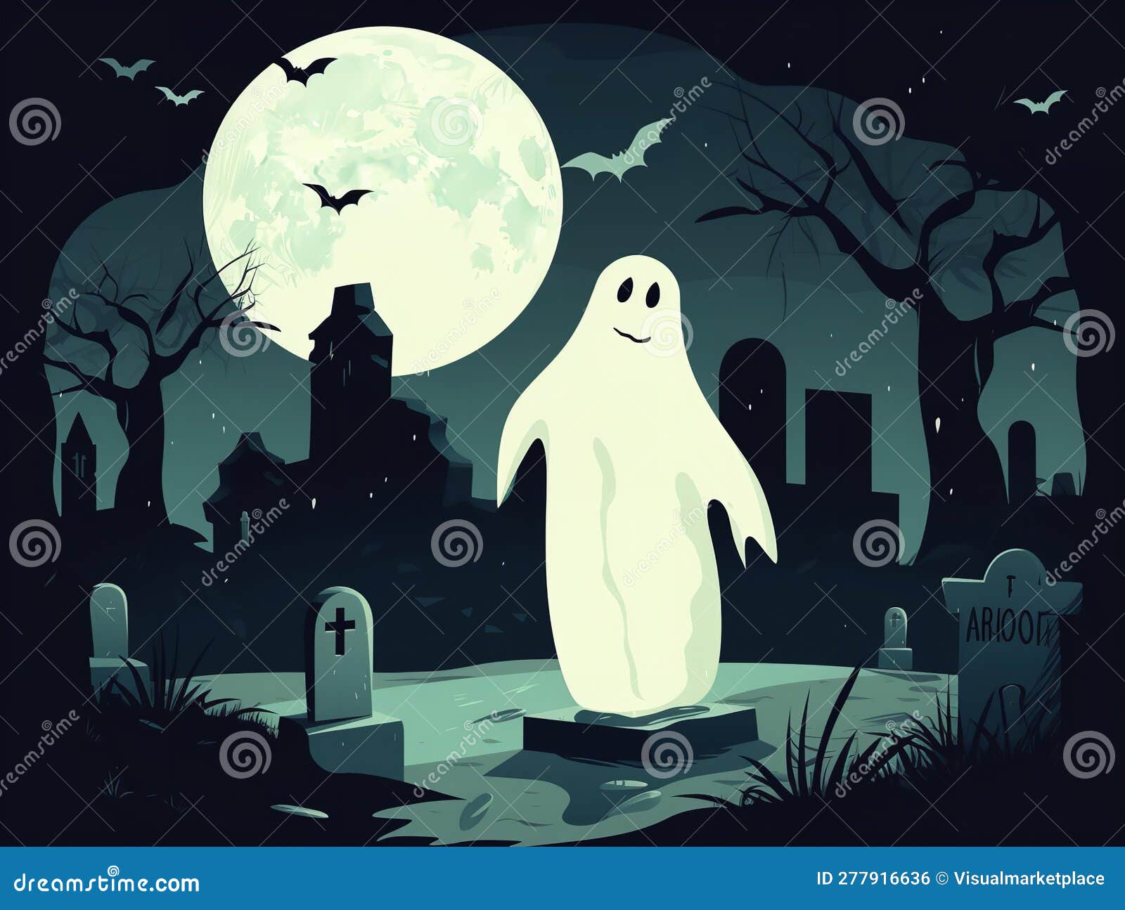 Ghost Floating Isolated On White Background. Cartoon Cute Phantom In ...