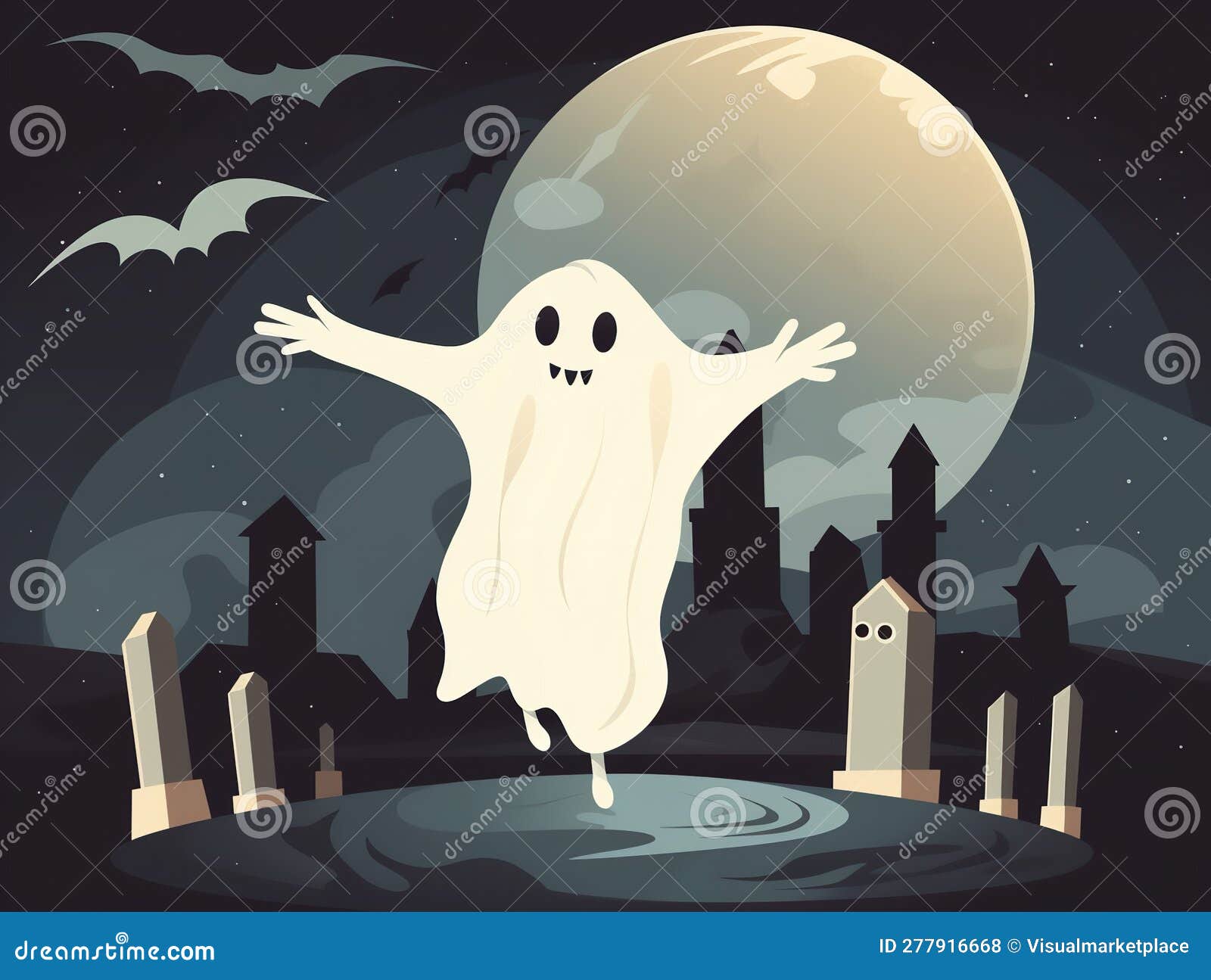 Ghost Floating Isolated On White Background. Cartoon Cute Phantom In ...
