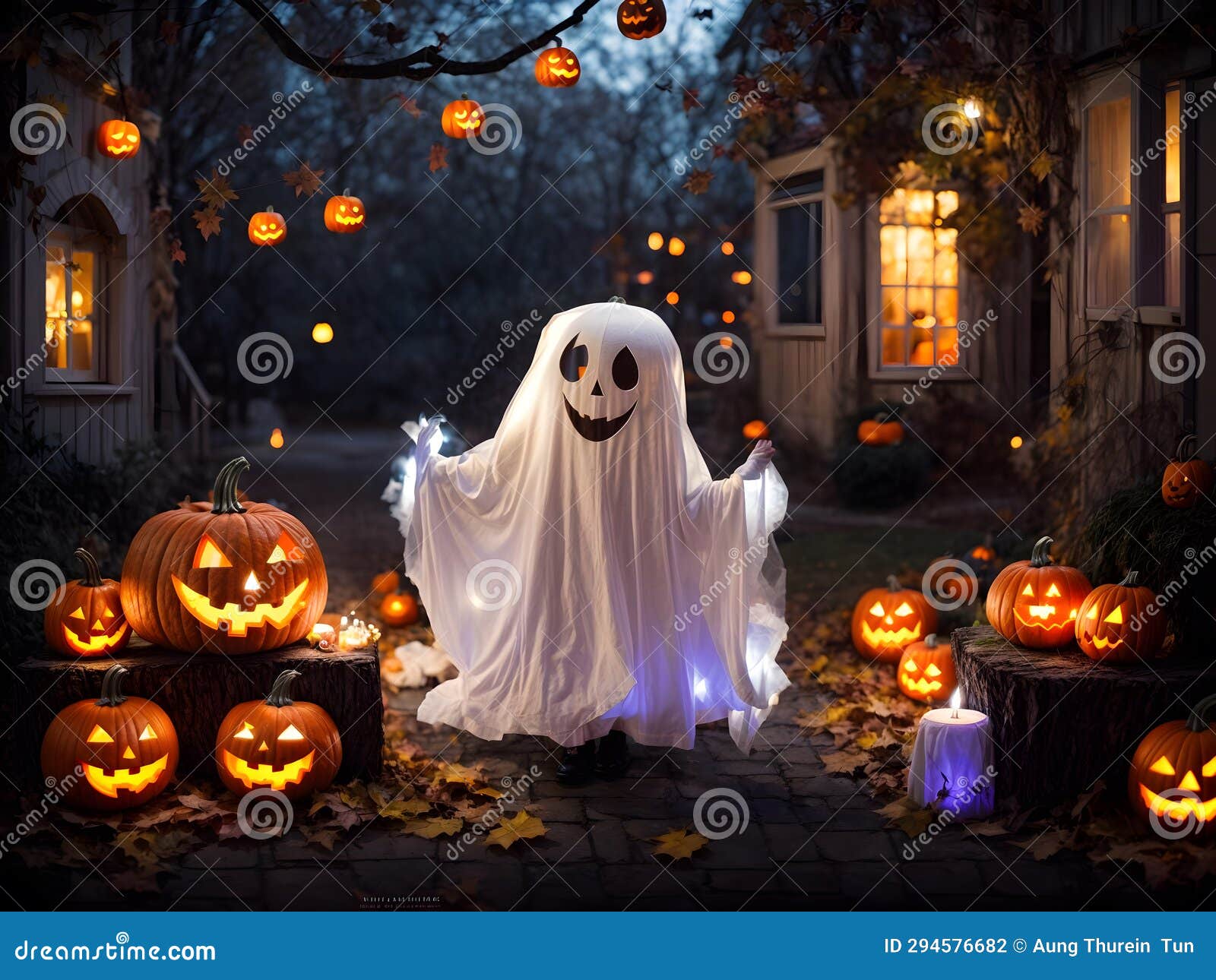 Friendly Ghosts in a Halloween Style Stock Illustration - Illustration ...