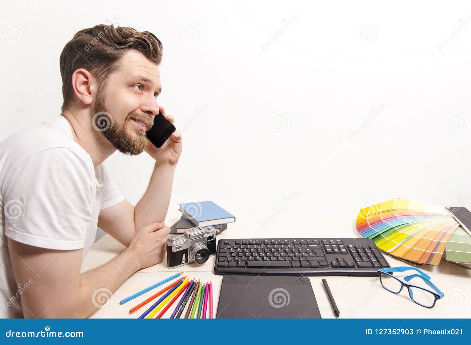 Friendly Graphic Designer Talking with Client Stock Image - Image of ...