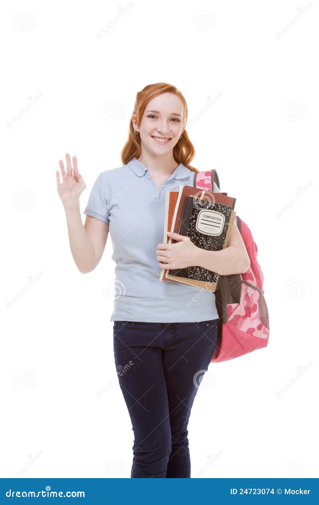 Friendly Greeting Caucasian College Student Stock Photo - Image of girl ...