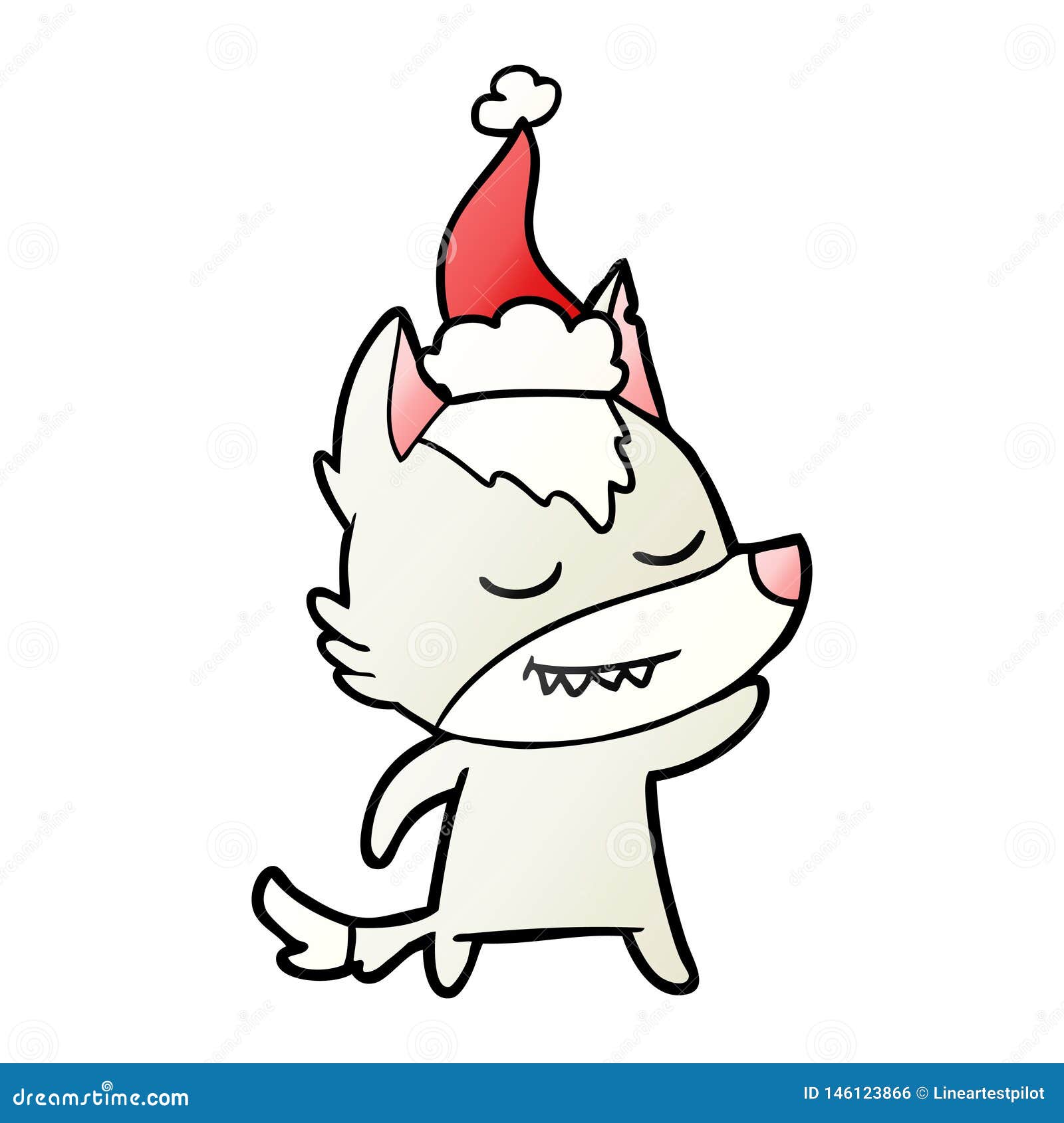 Friendly Hand Drawn Gradient Cartoon of a Wolf Wearing Santa Hat Stock ...