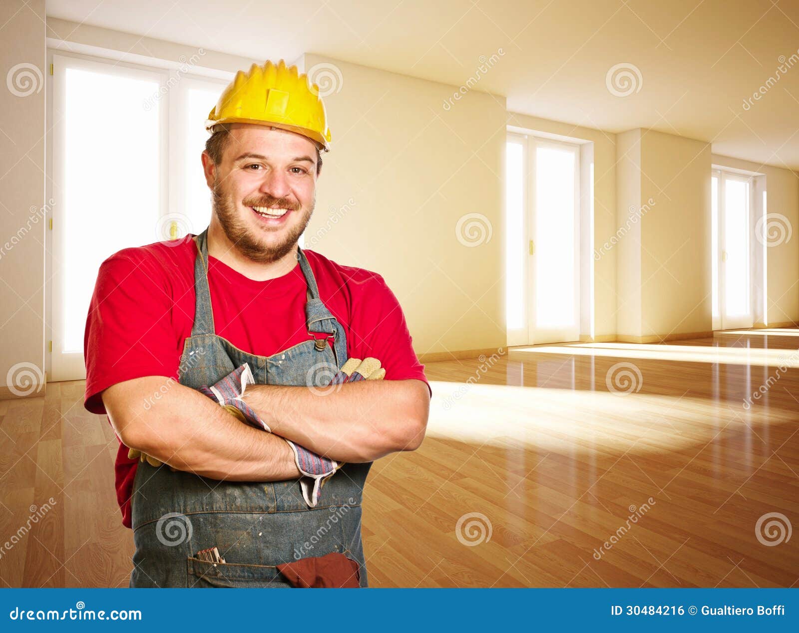 Friendly Handyman in New House Stock Photo - Image of parquet, window ...