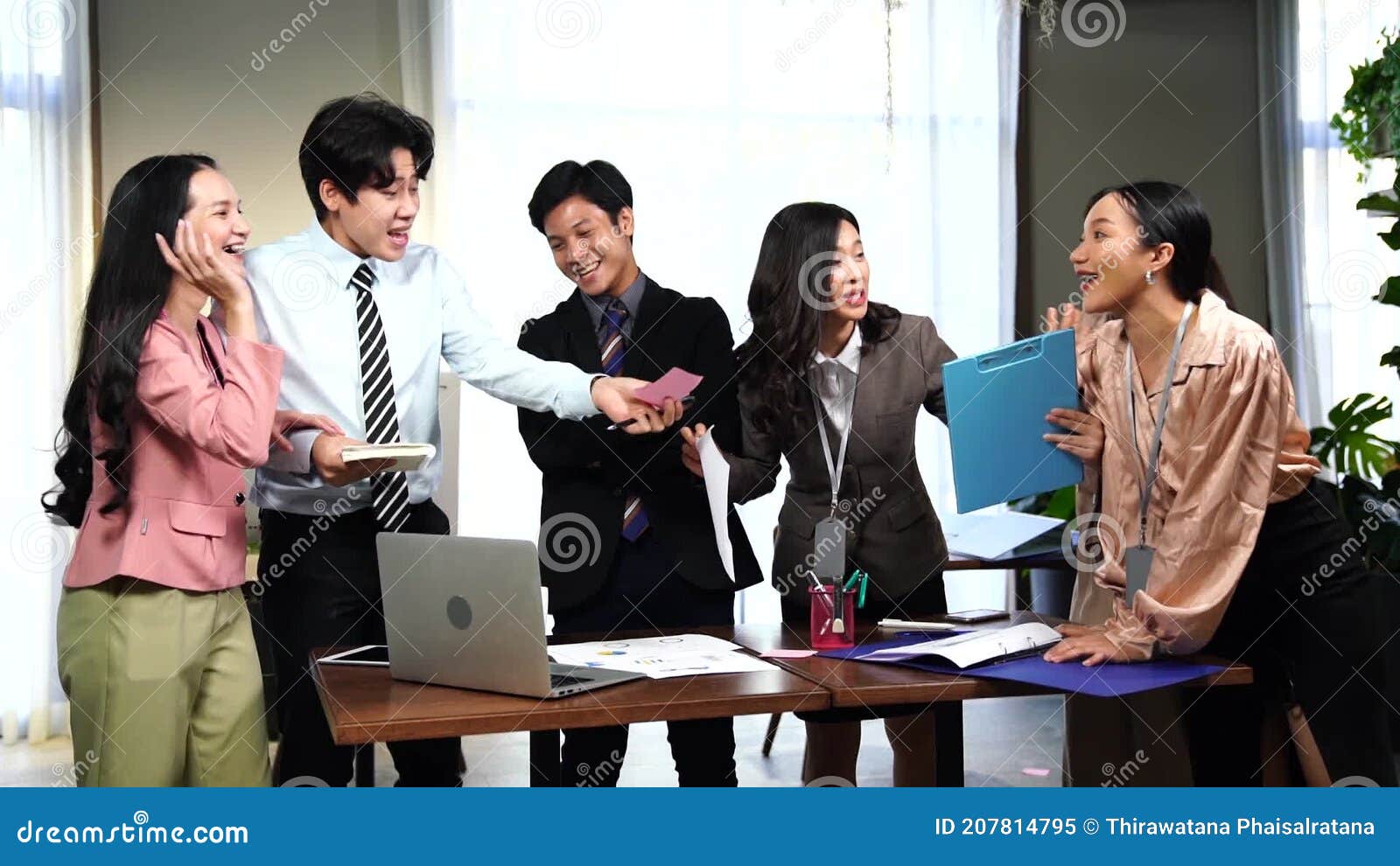 Friendly Happy Diverse Team Workers Talking Laughing Together In Office