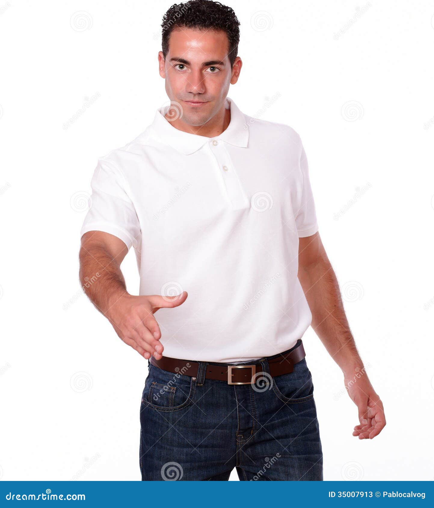 Friendly Hispanic Man with Greeting Gesture Stock Image - Image of ...