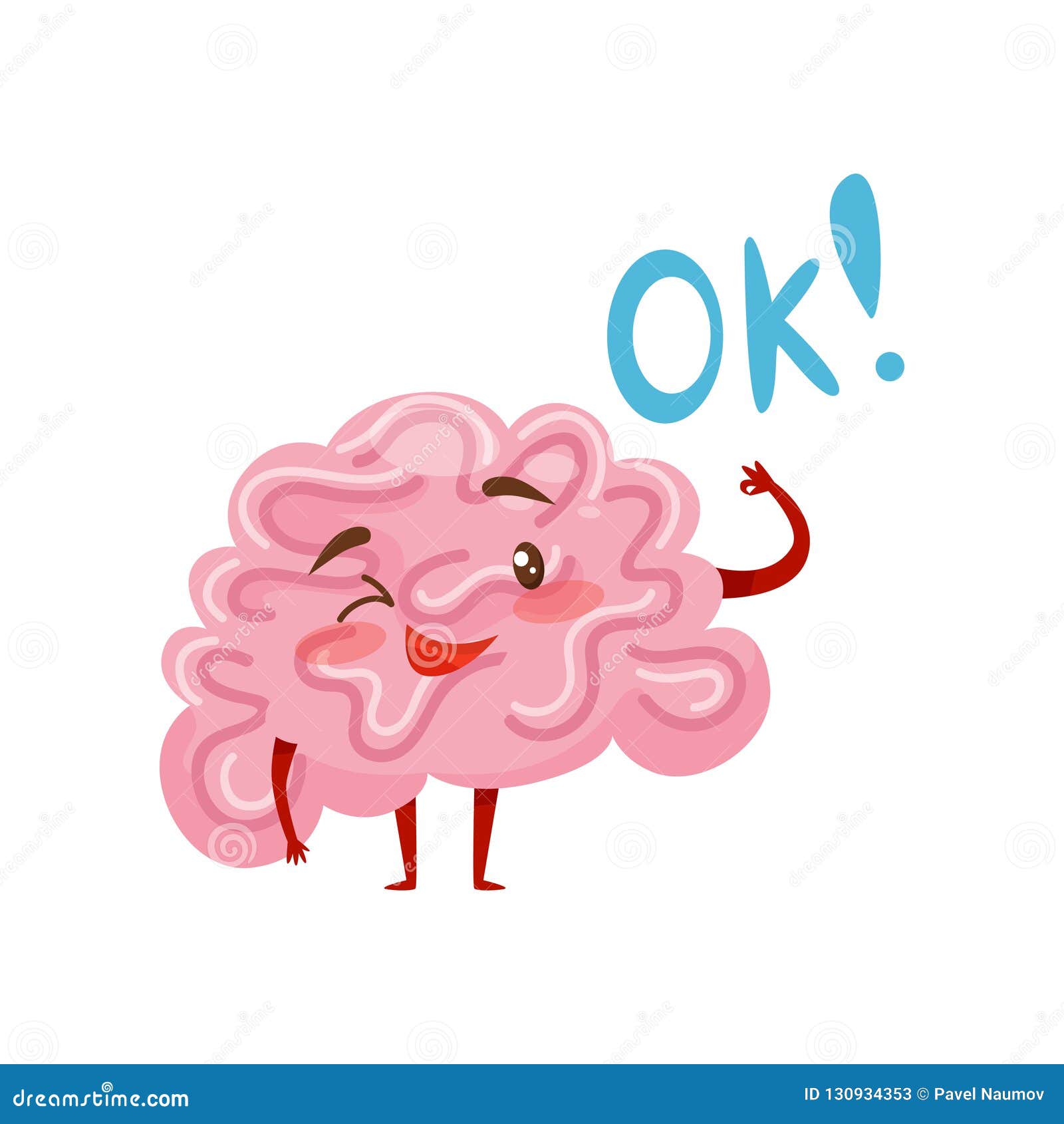 Friendly Humanized Brain Winking with One Eye and Showing Ok Gesture ...