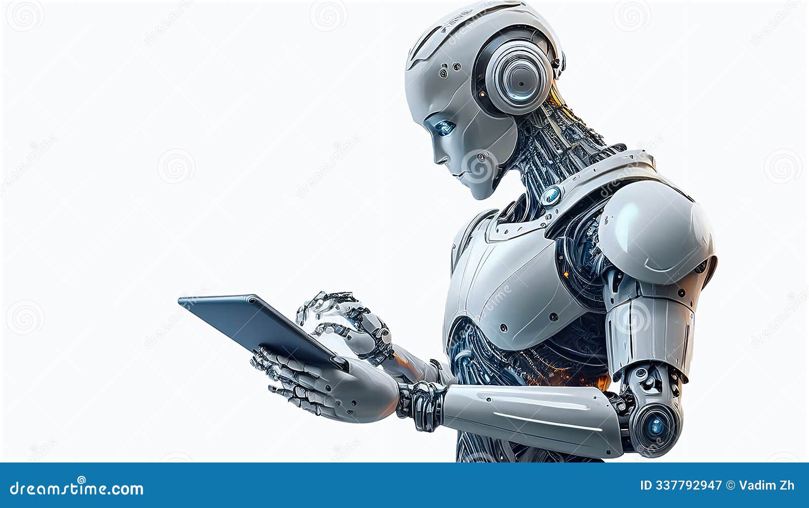 Friendly Humanoid Robot with AI Uses a Tablet To Solve Assigned Task ...