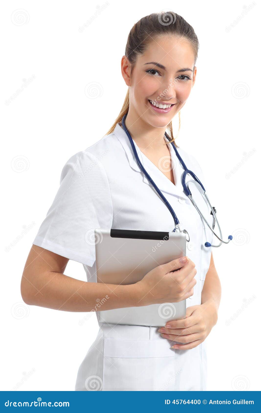 Friendly Intern Student Nurse Posing Standing Holding a Tablet Stock ...