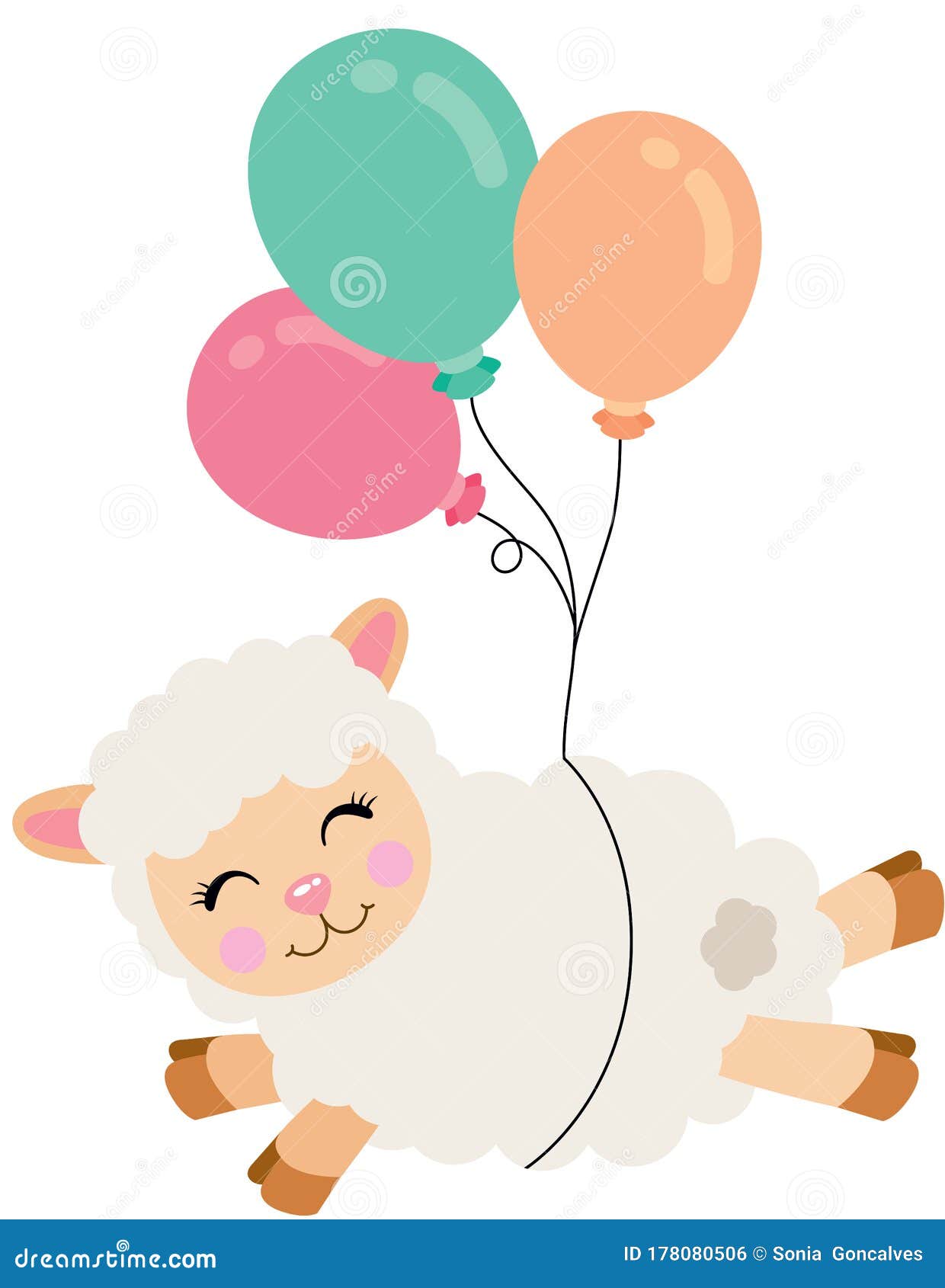 Friendly Lamb Flying with Balloons Stock Vector - Illustration of nice ...