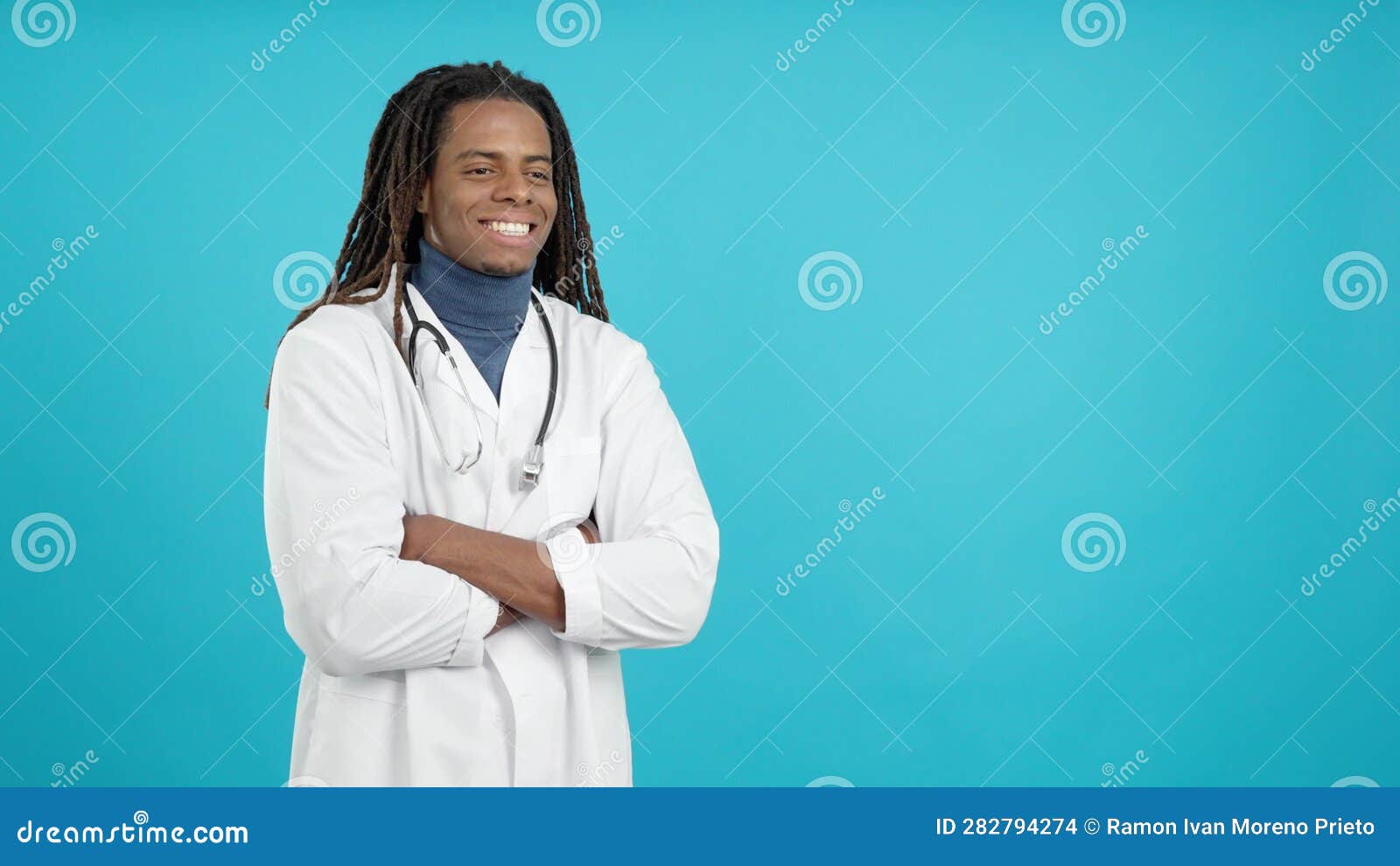 Friendly Latin Doctor with Dreadlocks in Uniform and Stethoscope Stock ...