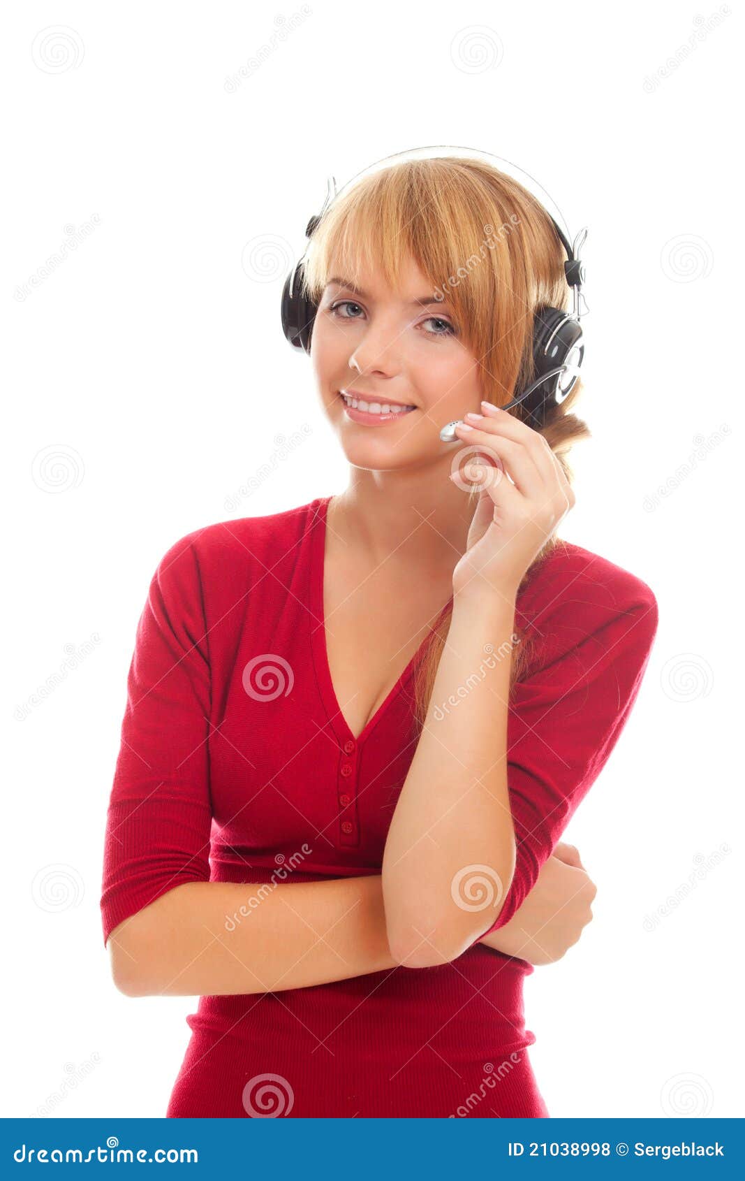 Friendly on-line Operator in Headphones Stock Photo - Image of female ...