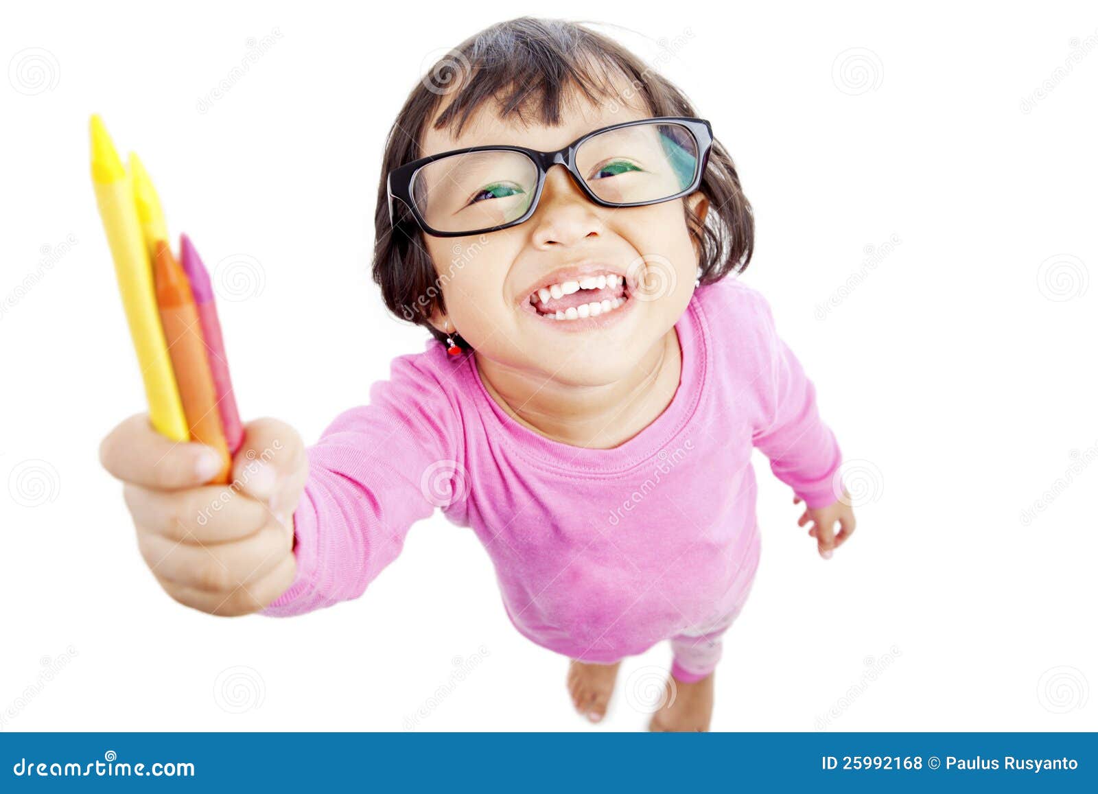 Friendly Little Girl Offers Crayon Stock Photo - Image of indonesian ...