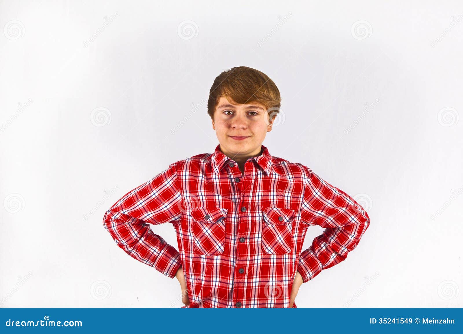 Friendly Looking Young Boy with Red Stock Image - Image of cute, hand ...
