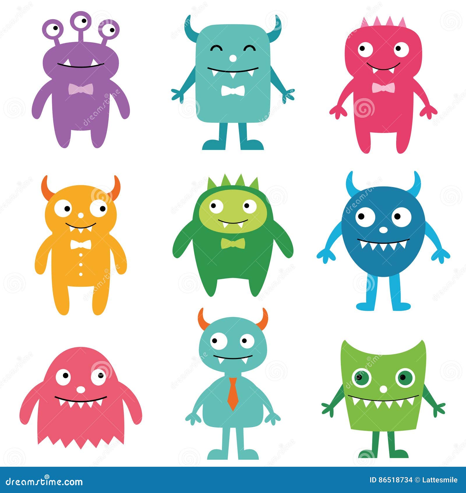 Friendly monsters set stock vector. Illustration of cute - 86518734
