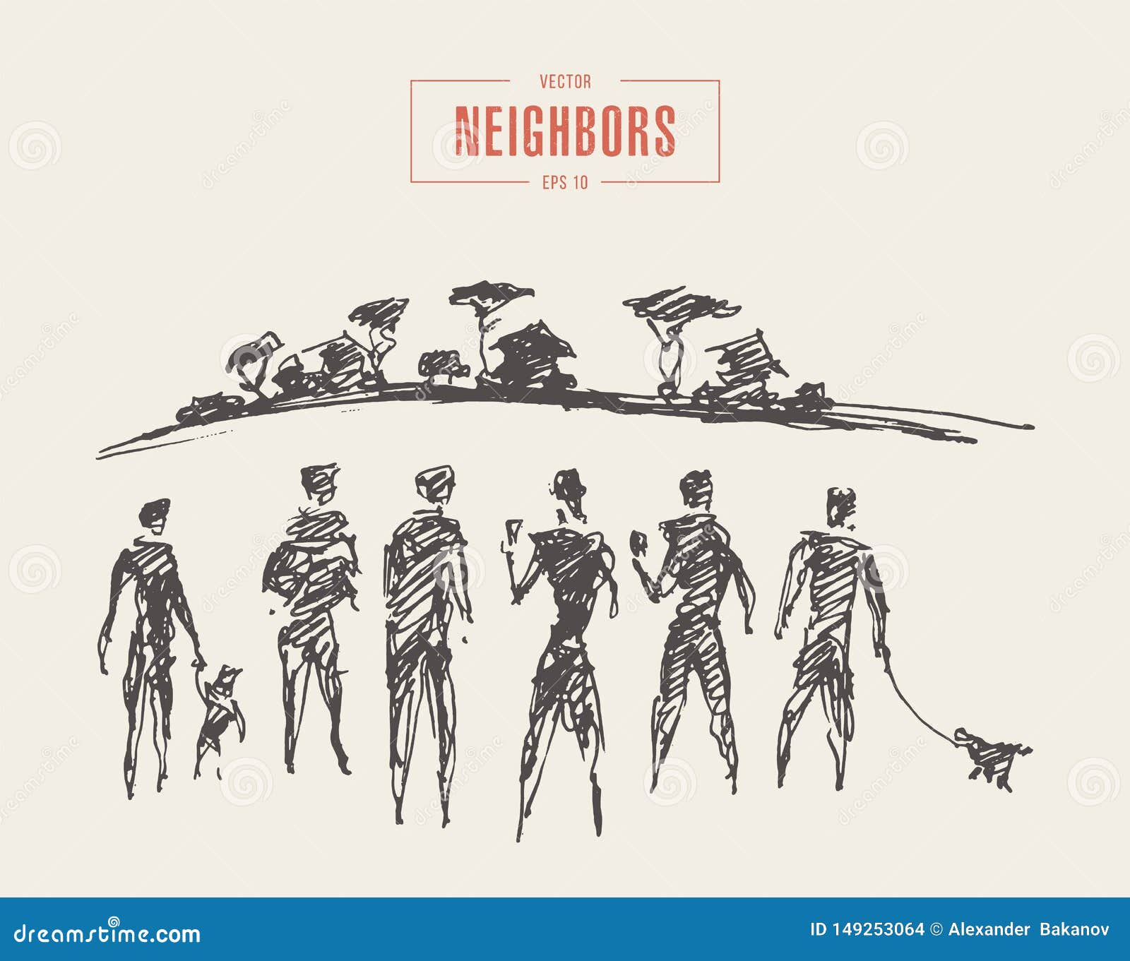 Friendly Neighbors Walking Park Draw Vector Sketch Stock Vector ...