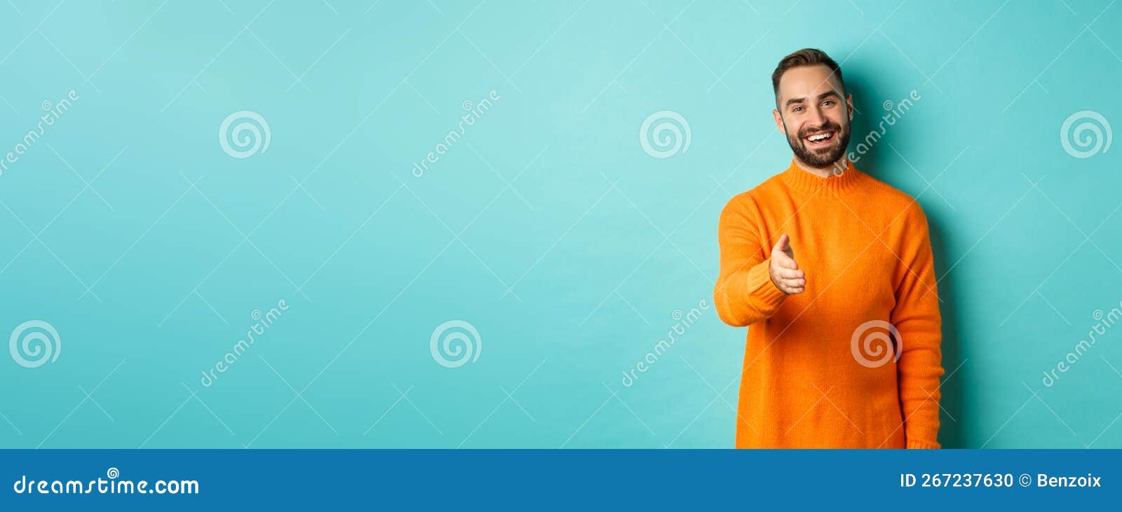 Friendly Nice Guy Extend Hand for Handshake, Greeting You and Smiling ...