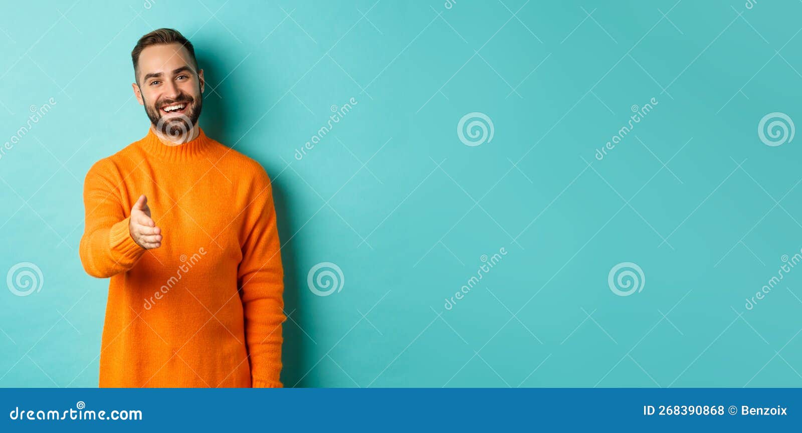 Friendly Nice Guy Extend Hand for Handshake, Greeting You and Smiling ...