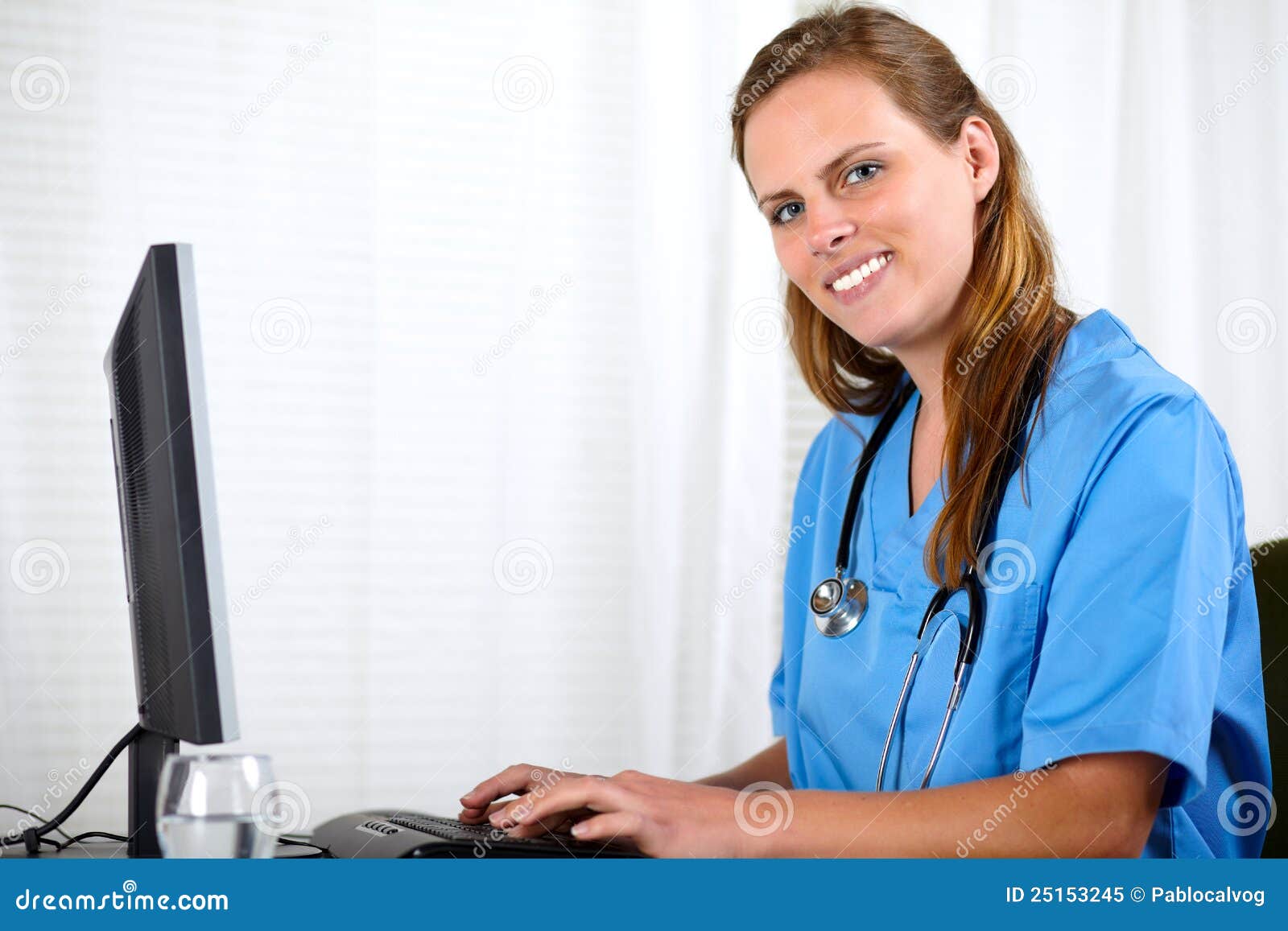 Friendly Nurse Smiling at Workplace Stock Image - Image of female, girl ...