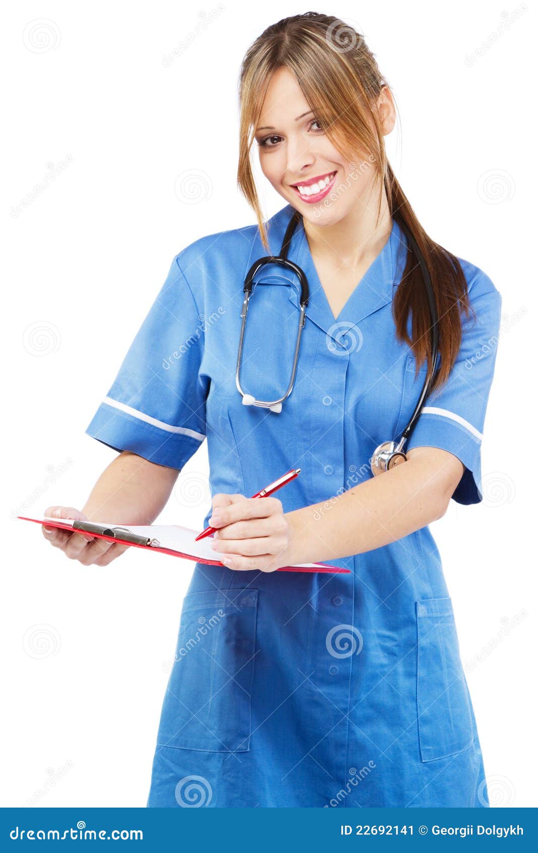 Friendly Nurse on White Background Stock Image - Image of confident ...