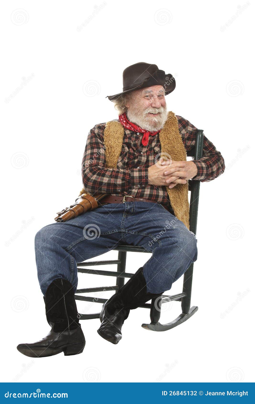 Friendly Old Cowboy Sits in Rocking Chair Stock Photo - Image of hands ...