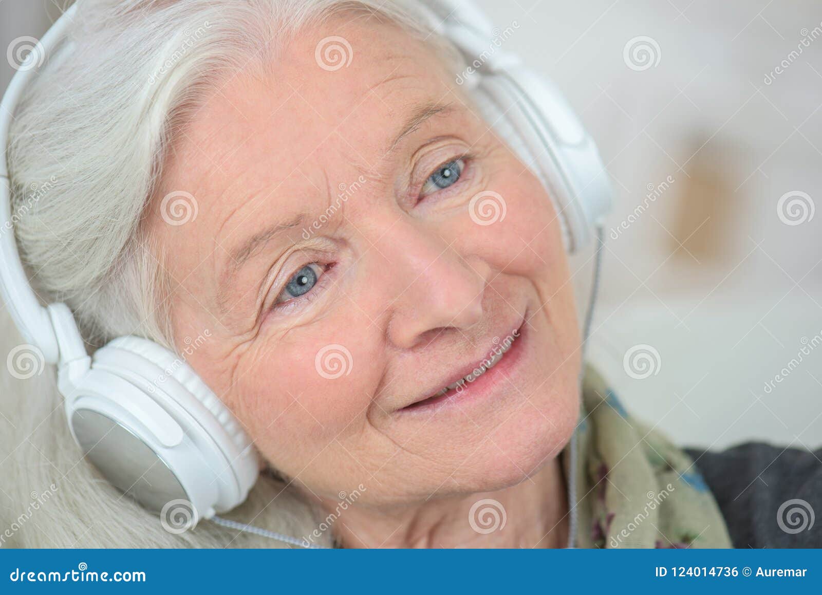 Friendly Old Lady Listening Music Stock Photo - Image of headphones ...