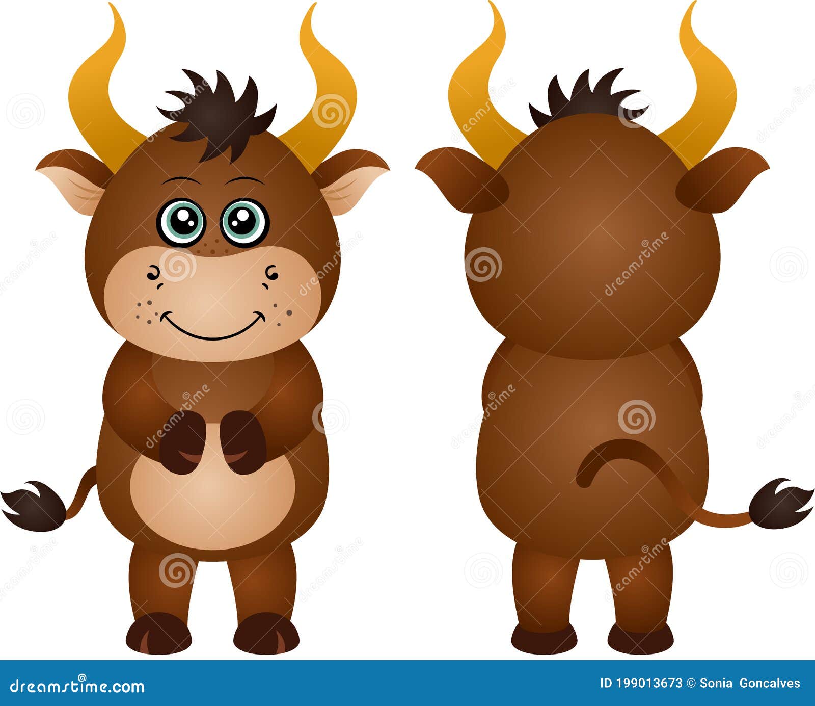Friendly Ox Front and Rear View Stock Vector - Illustration of gold ...