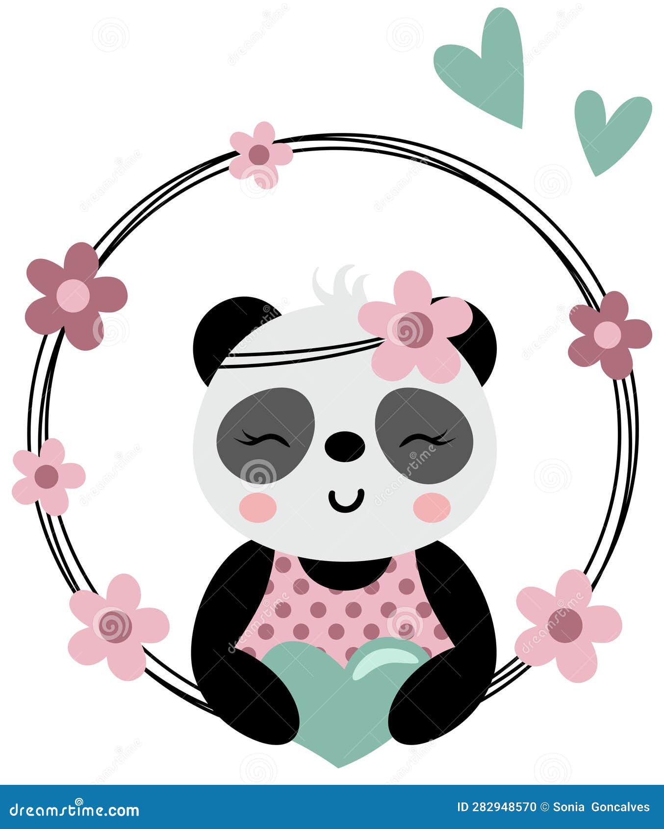 Friendly Panda Peeking Out of Spring Round Frame Stock Vector ...