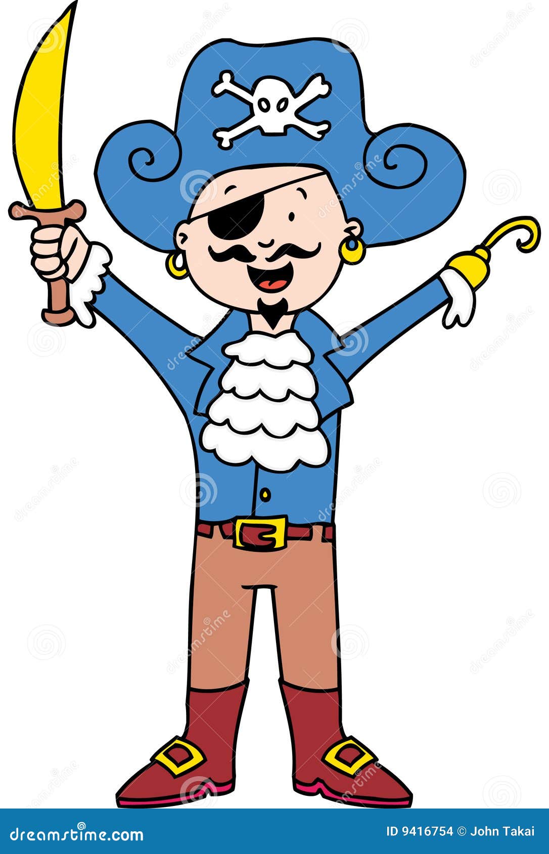 Friendly Pirate Captain Vector Coloring Page For Kids. Funny Cartoon ...
