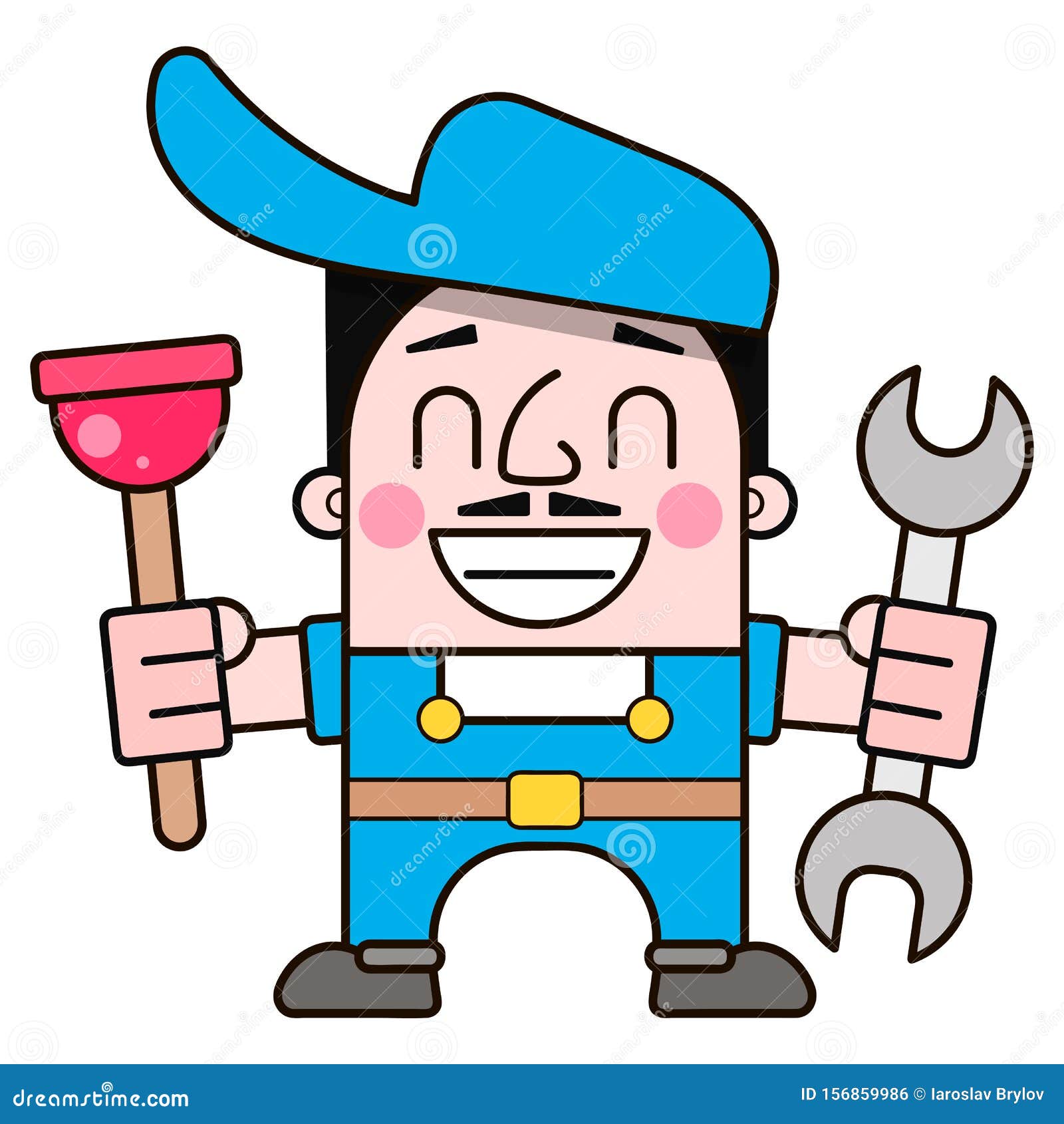 Friendly Plumber, he is Dressed in Work Clothes and Carrying a Tool ...