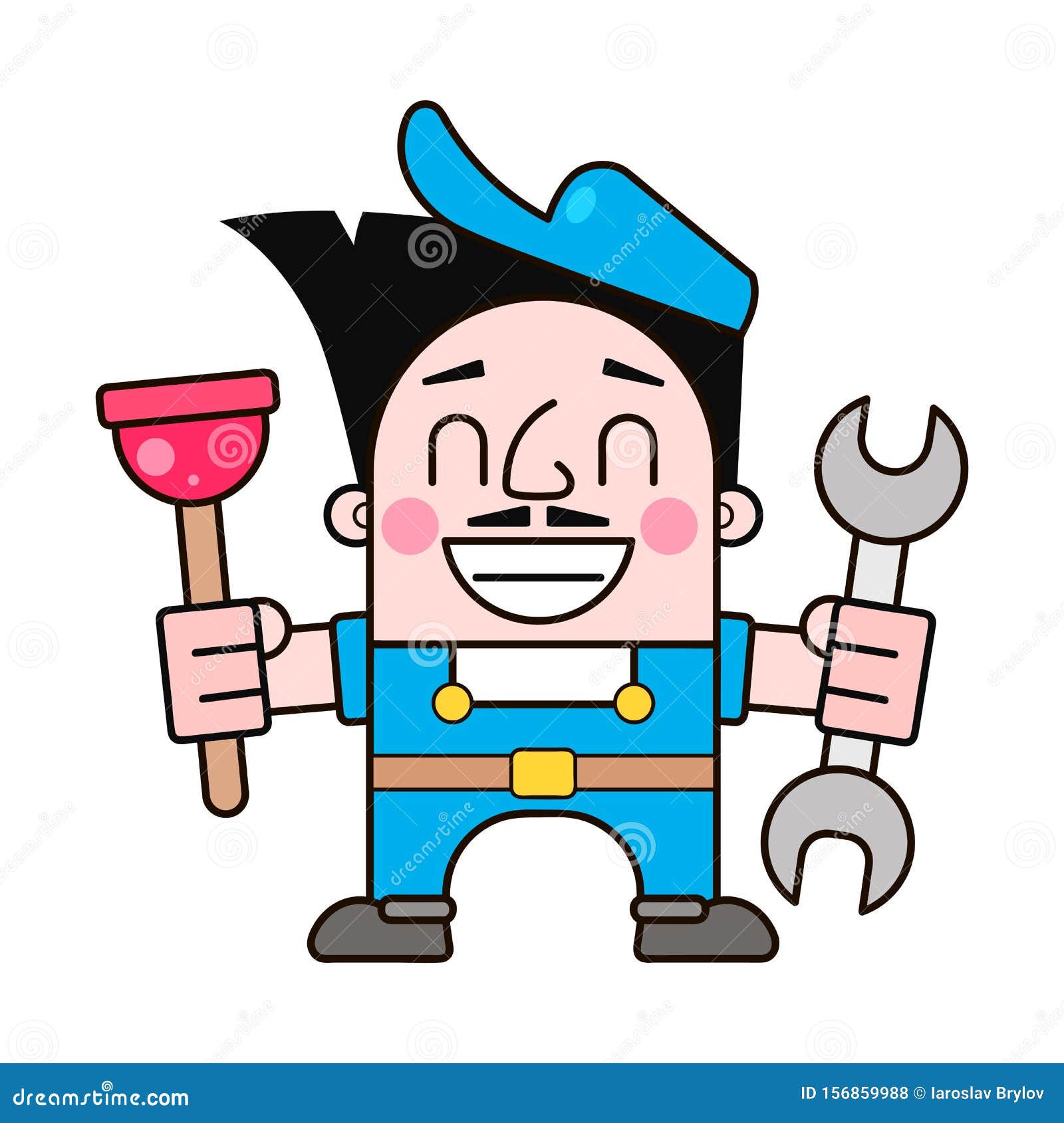 Friendly Plumber, he is Dressed in Work Clothes and Carrying a Tool ...