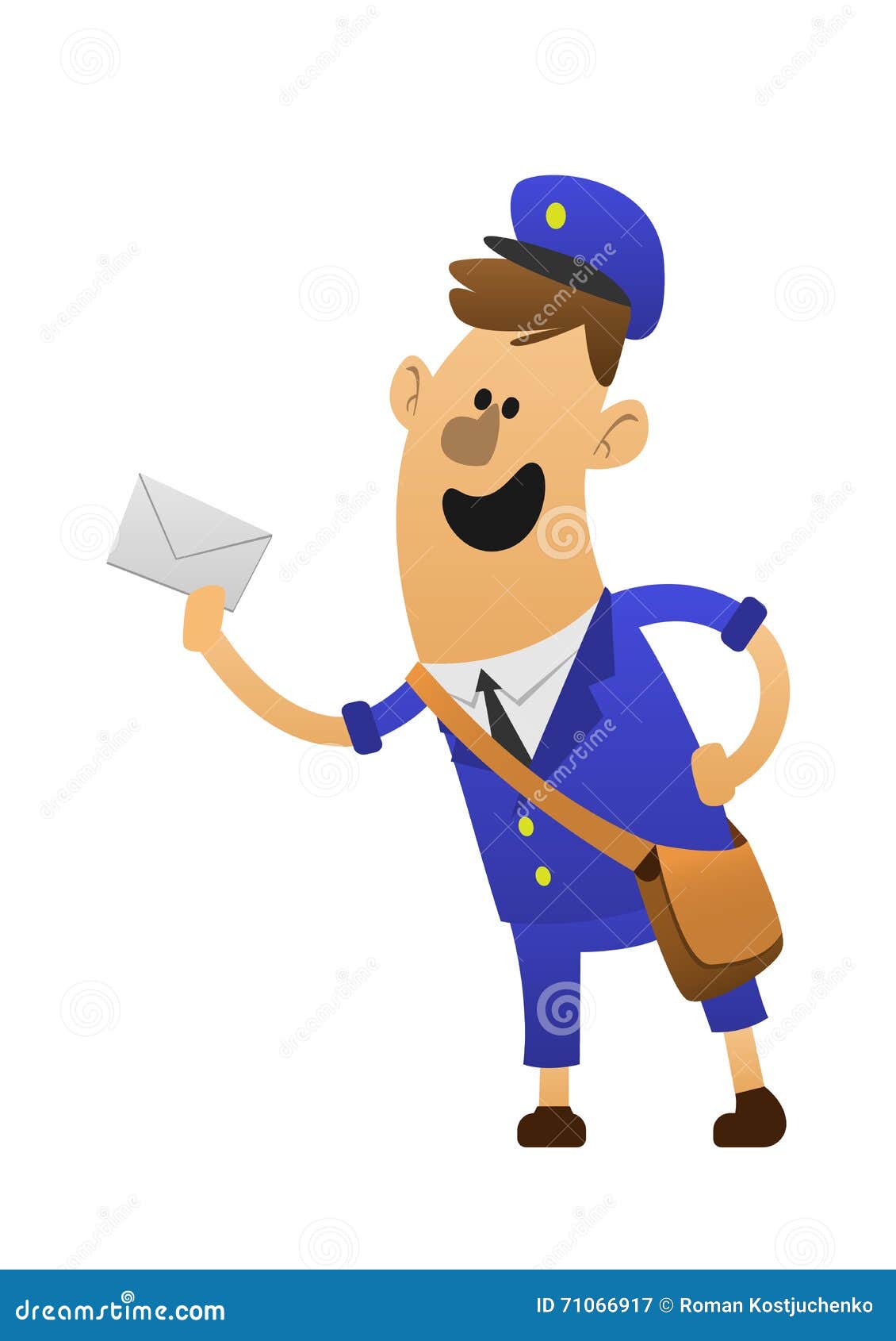 Friendly Postman in Blue Uniform Stock Vector - Illustration of mailbag ...
