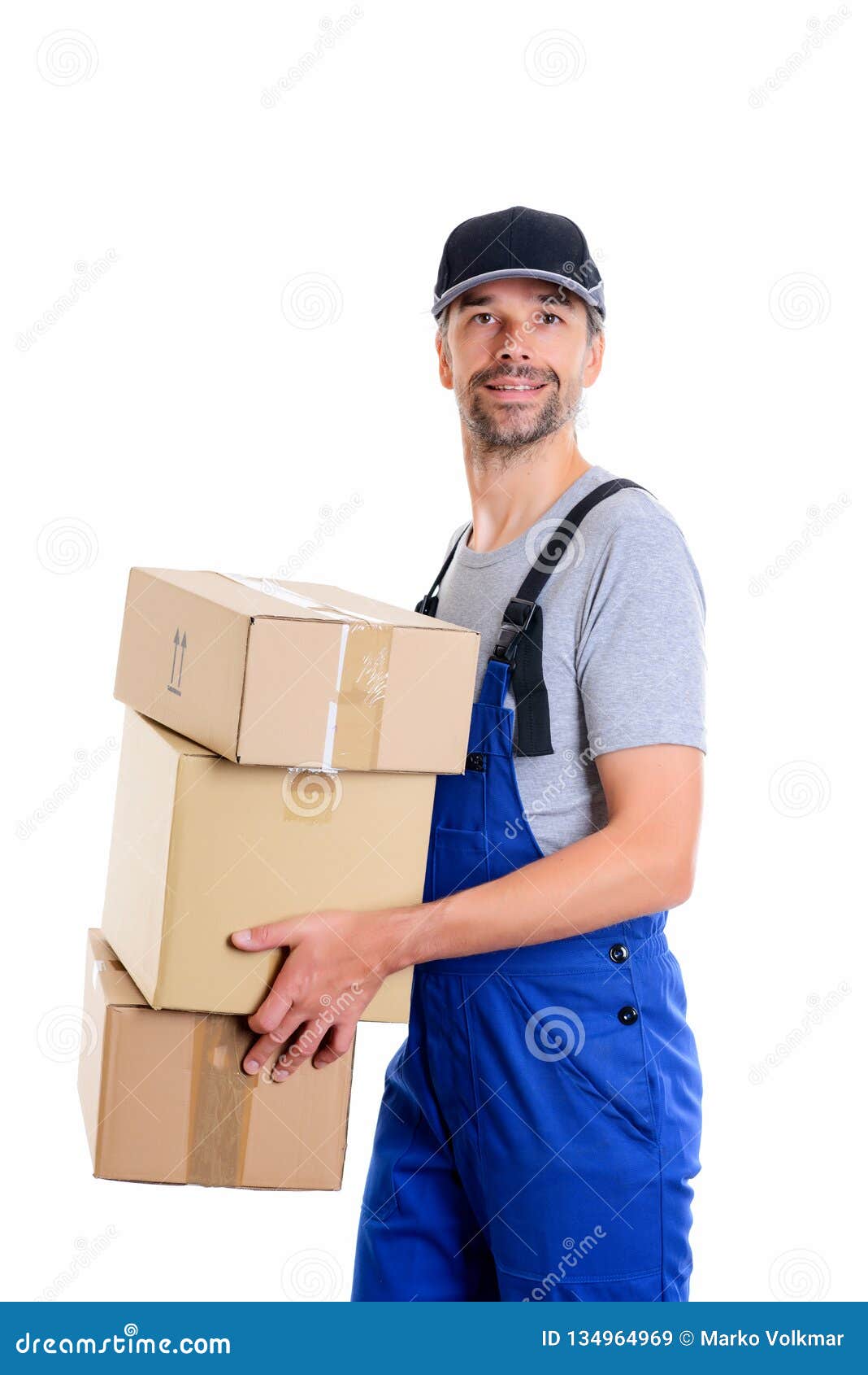 Friendly Postman with Parcels Stock Image - Image of package, person ...