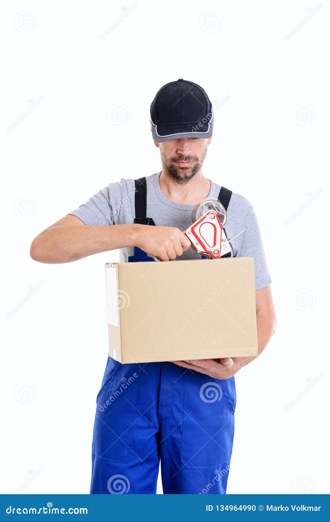 Friendly Postman with Parcels Stock Photo - Image of delivering, parcel ...