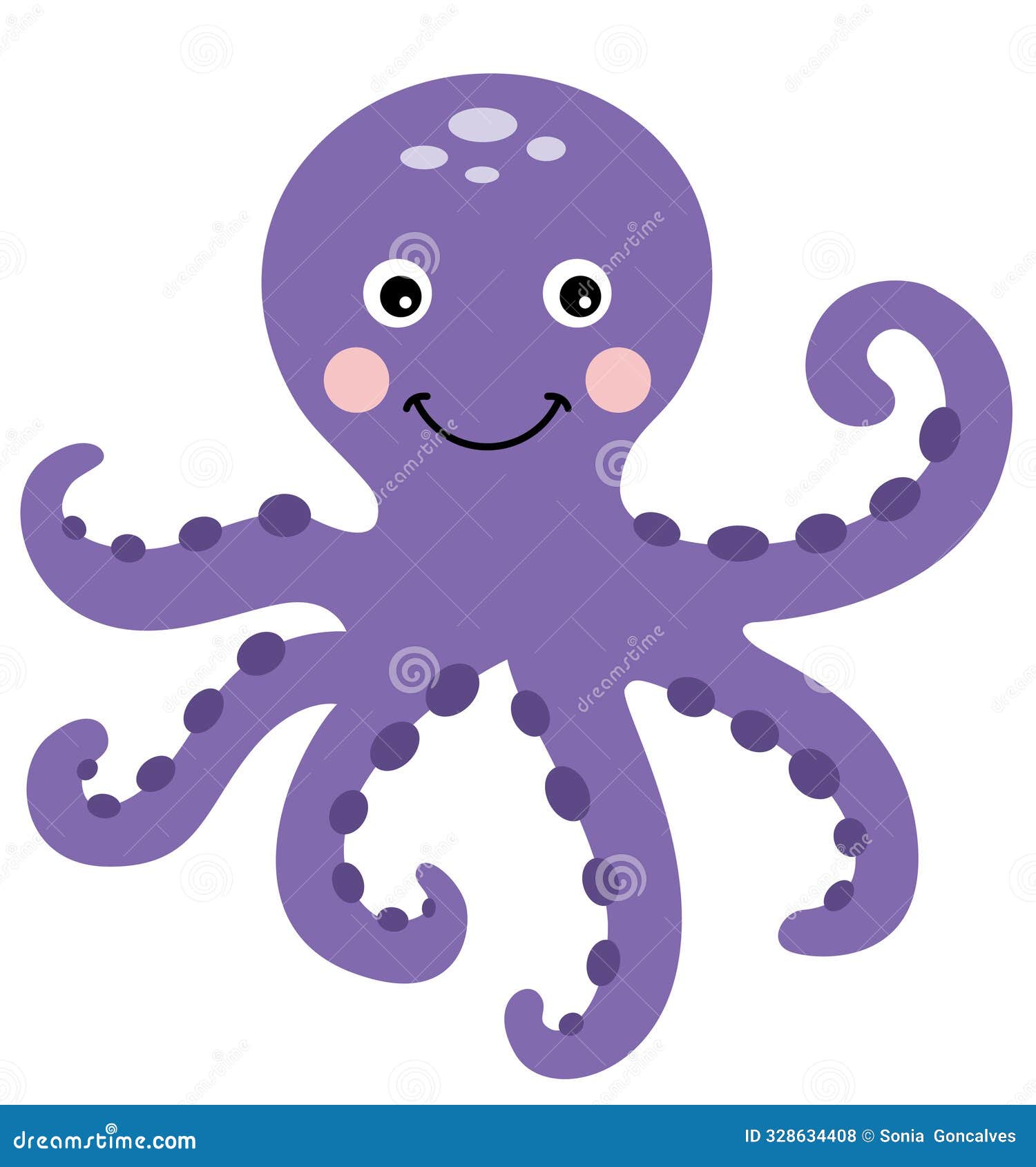 Friendly Purple Octopus Isolated on White Stock Vector - Illustration ...