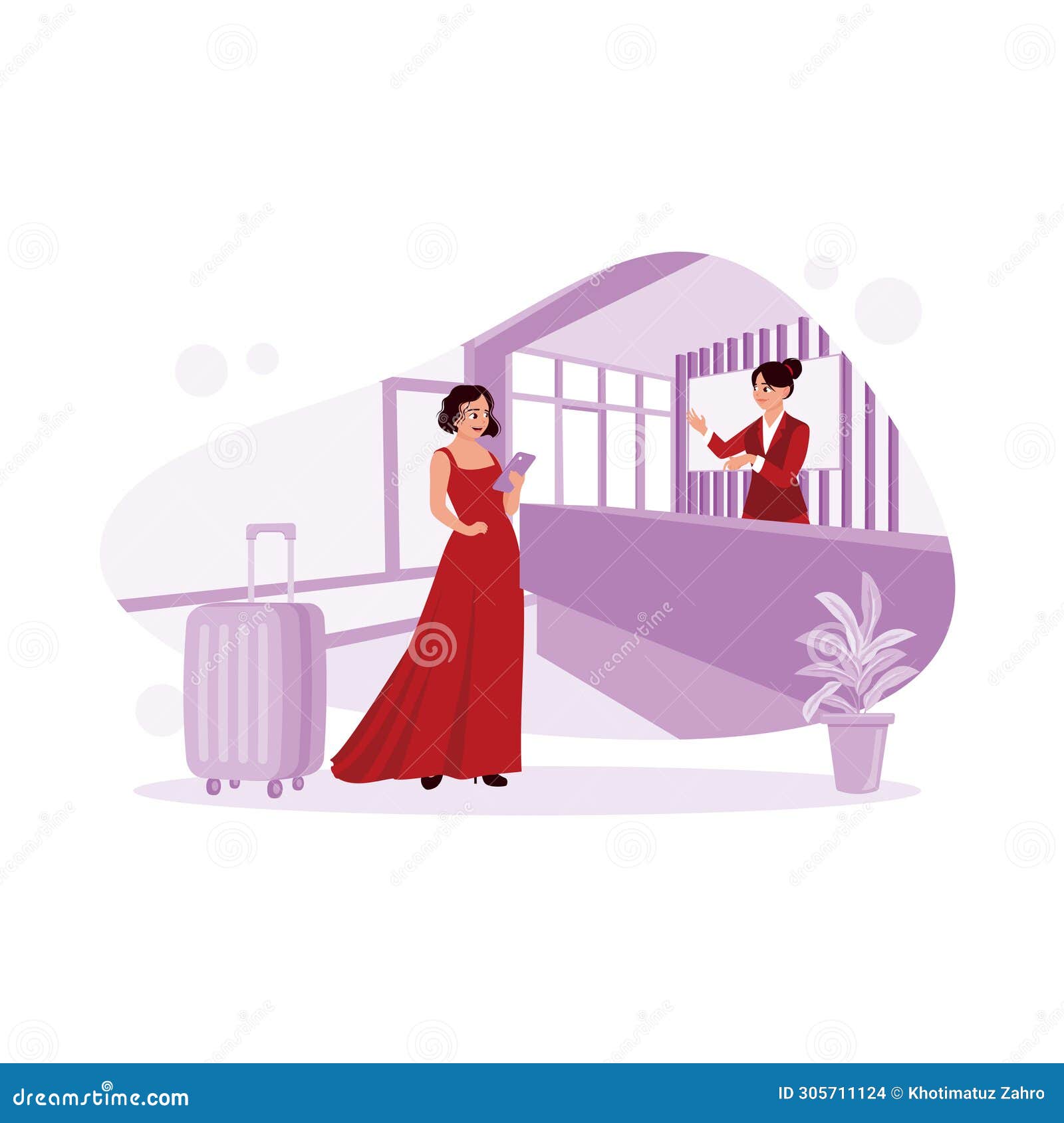 Friendly Receptionist and Beautiful Tourist Checking Checkout Documents ...