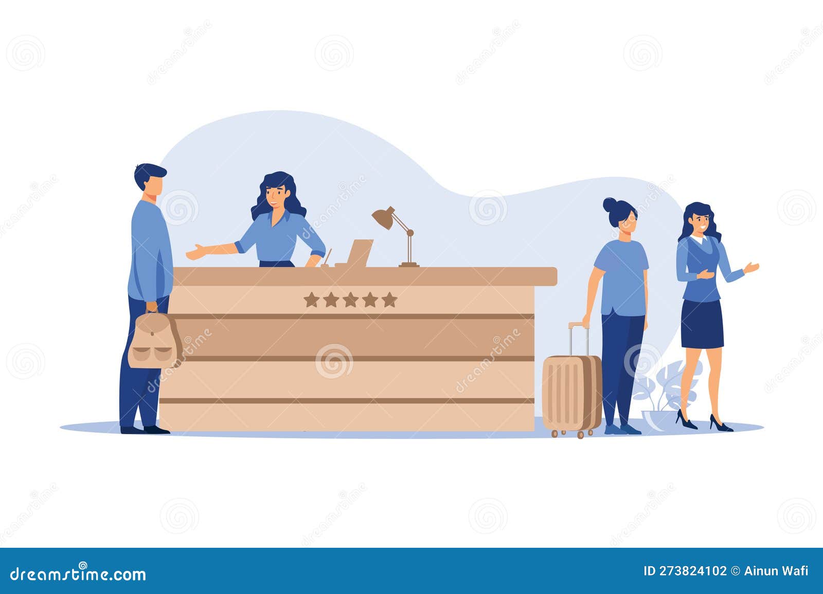 Friendly Receptionists from Hotel Registration Desk Help Client Vector ...
