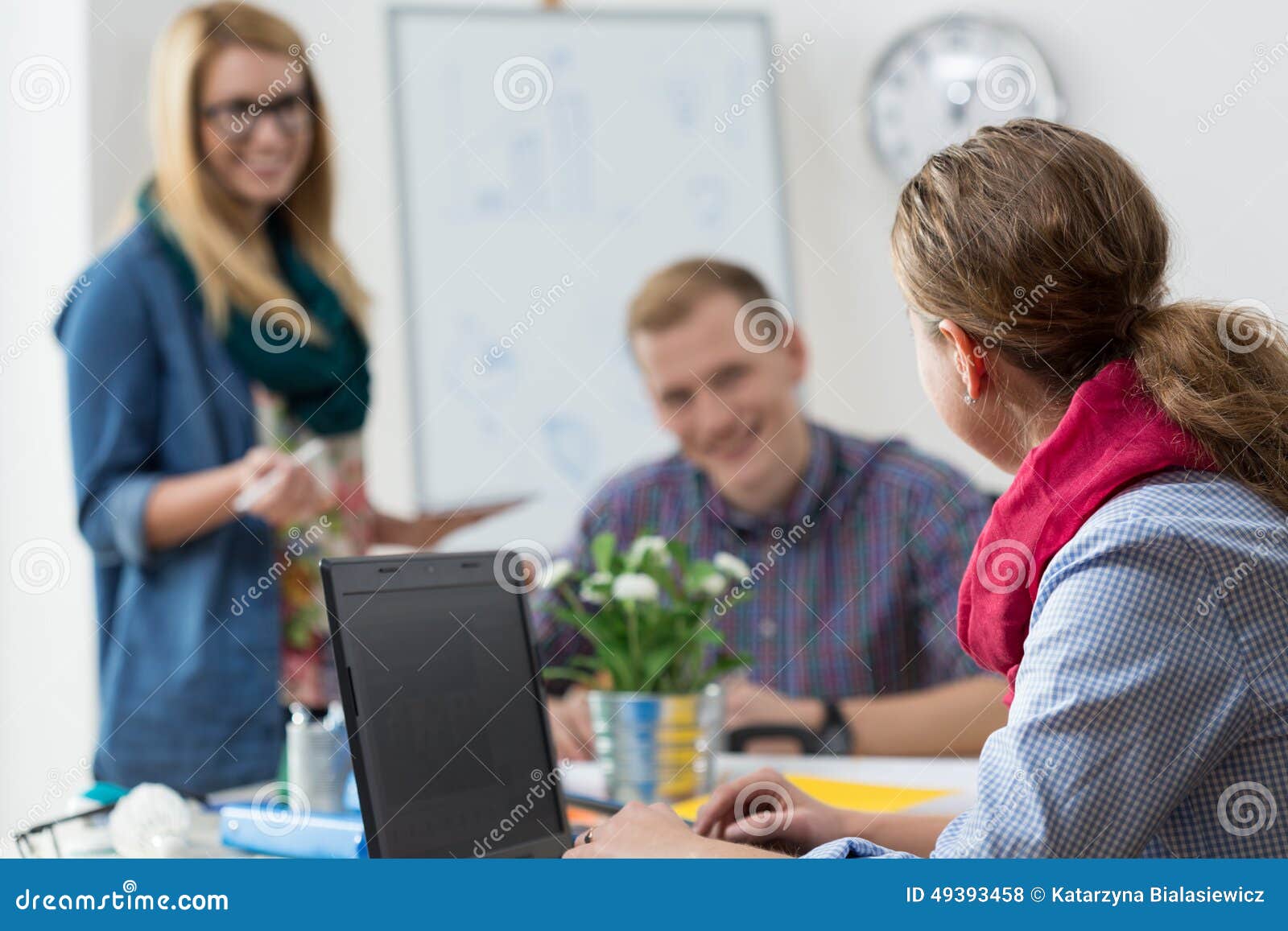 Friendly Relationship in Workplace Stock Photo - Image of flowerpot ...