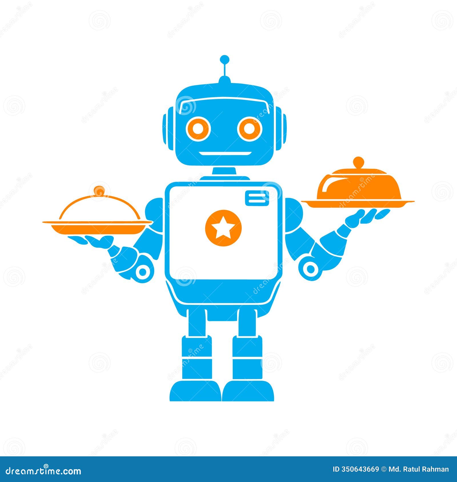 Friendly Restaurant Robot Serving Food Drink Delivery Service Flat Icon ...