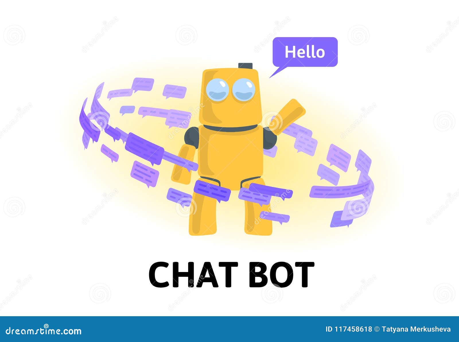 Friendly Robot In The Circle Of Text Messages. Chatbot And Social Media ...