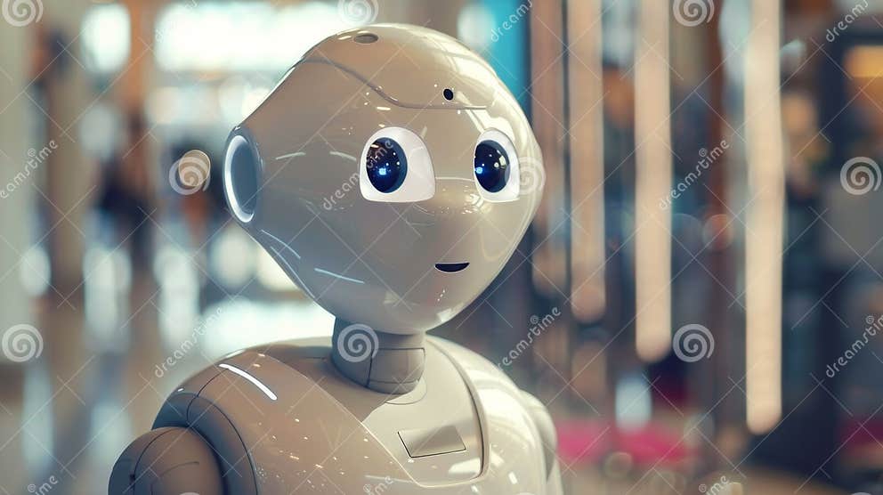 Friendly Robot with Expressive Eyes in Modern Setting Stock ...